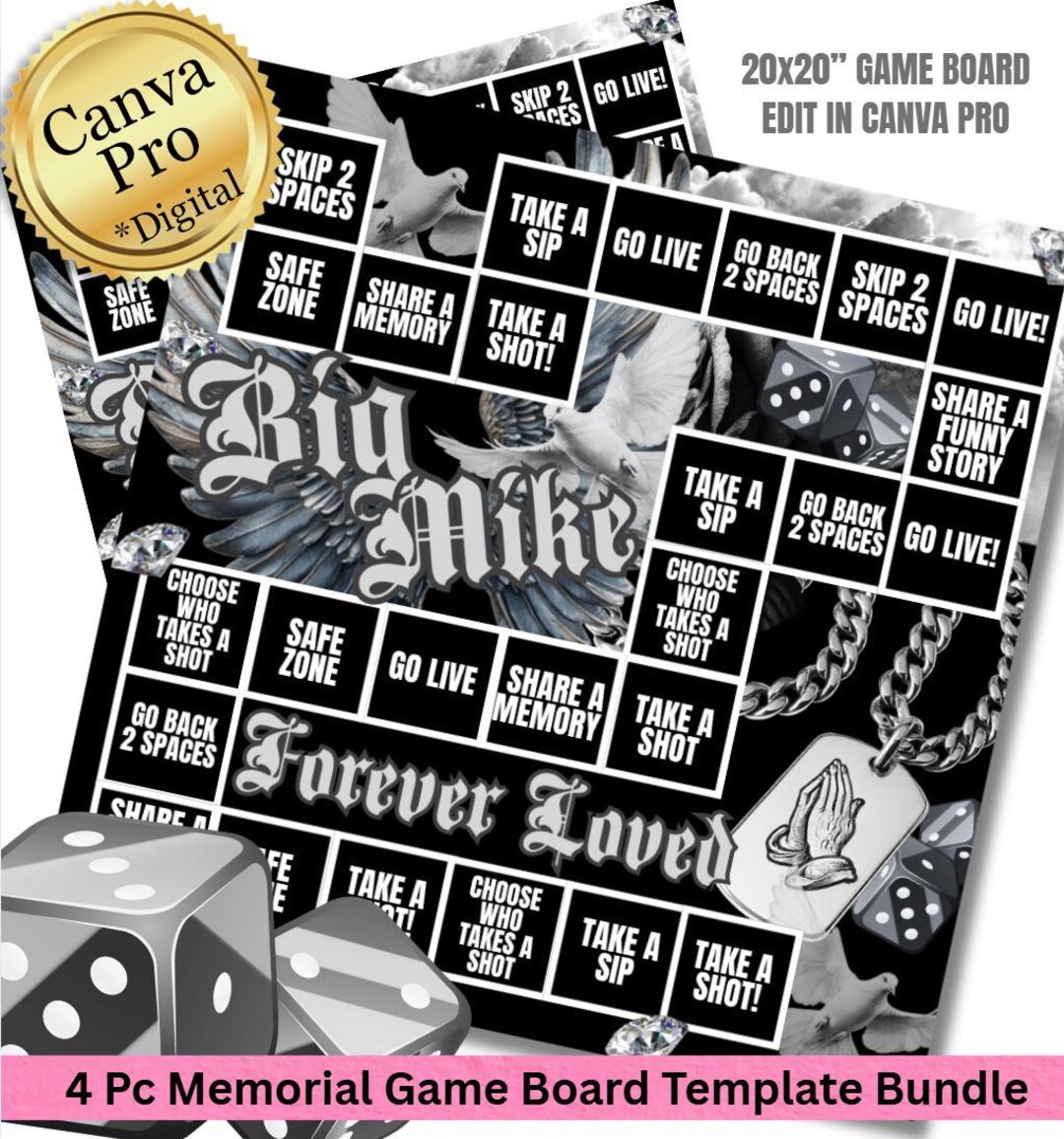 Memorial Game Board 20x20 | Masculine Memorial Party Game | Editable ...