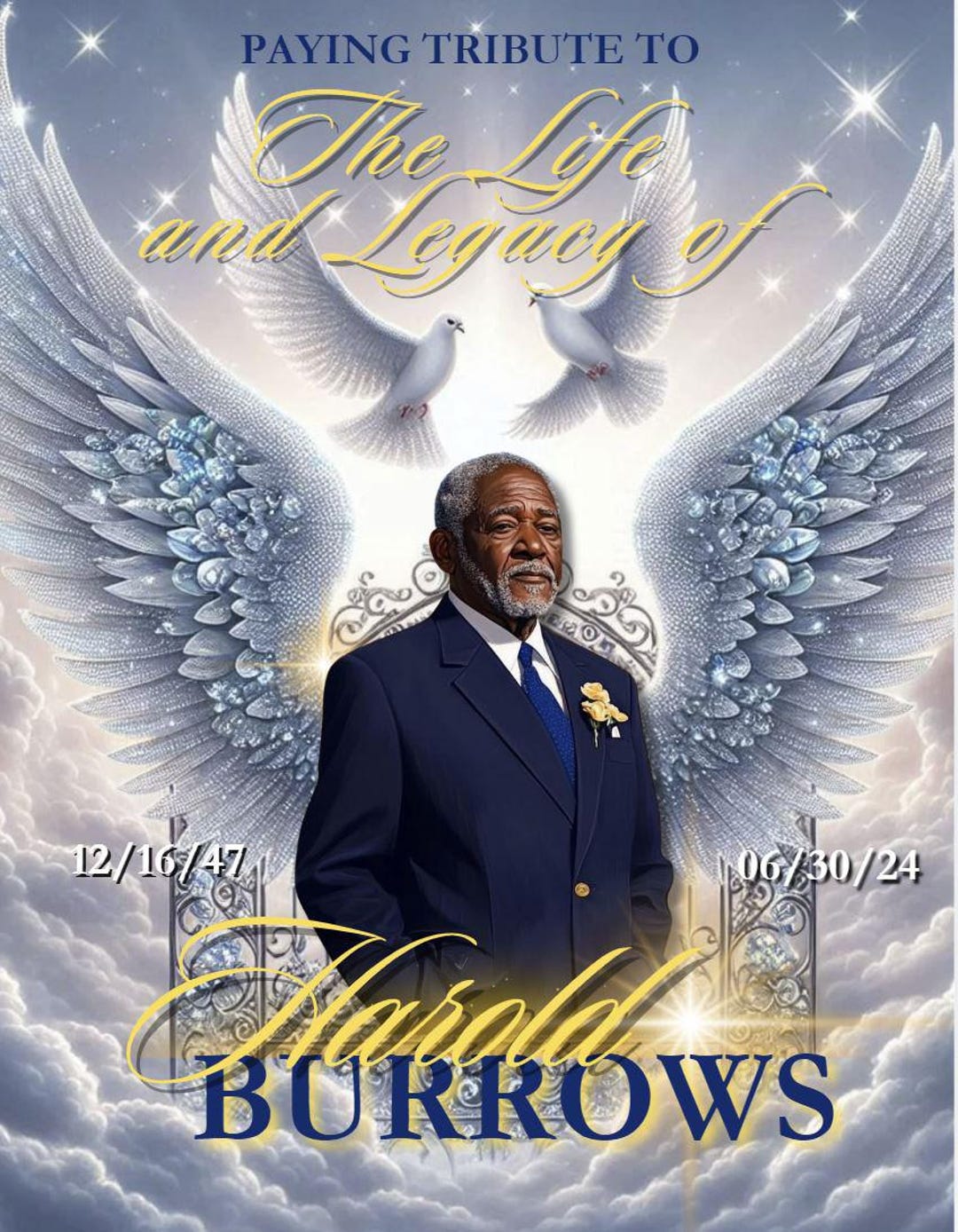 Memorial Design Template, Blue Icy Blue Editable Digital for Canva - Etsy