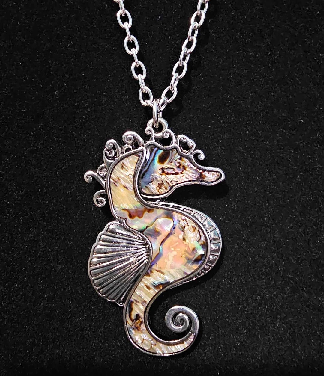 Cute Silver and Abalone Shell Seahorse Pendant - Etsy