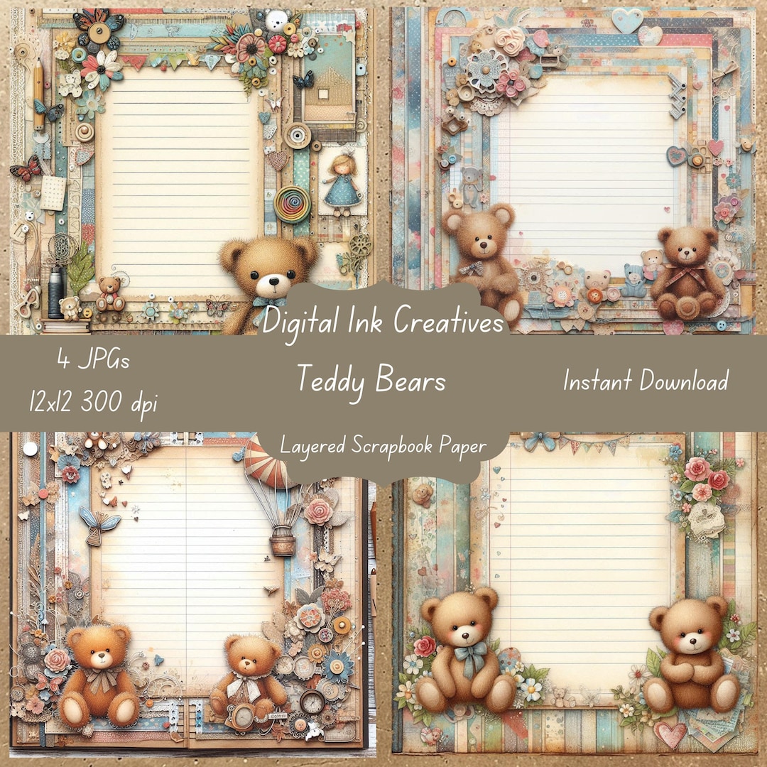 Cute Teddy Bear Picnic Scrapbook Paper 12x12 Layered Teddy Bear ...