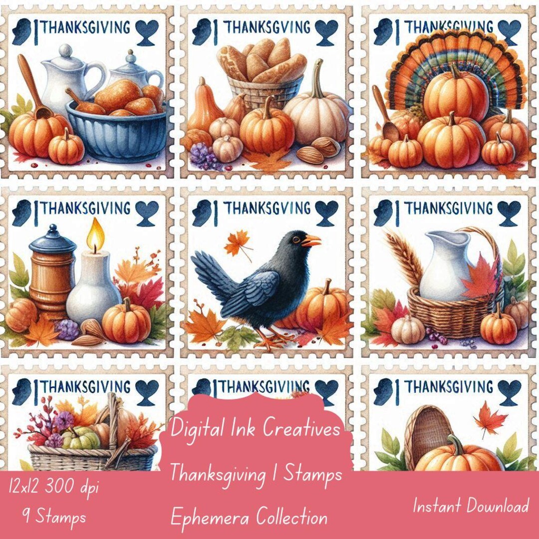 Happy Thanksgiving 1 Stamps Collage Printable Instant Download for ...