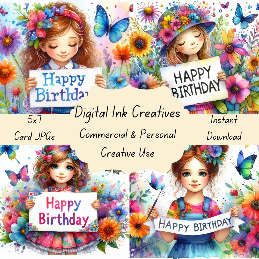 Colorful Butterflies Flowers Happy Birthday Card Cover Templates 4 ...