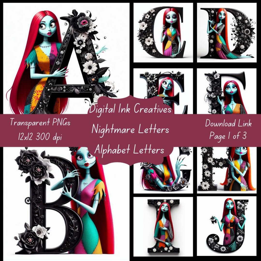 Nightmare Sally Alphabet Clipart Bundle for Halloween DIY Projects ...