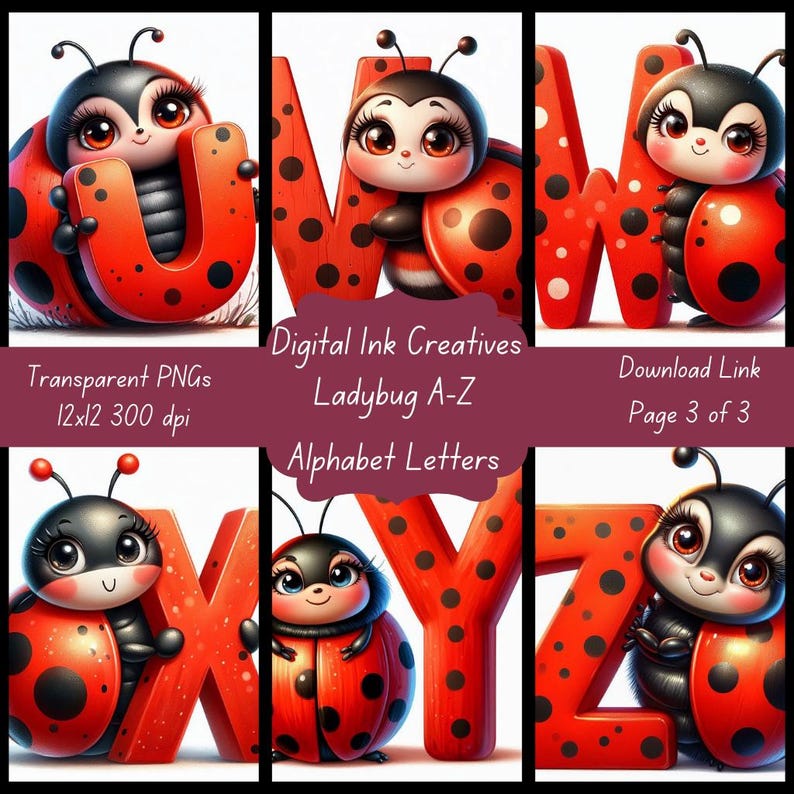 Ladybug Alphabet Clipart Bundle for Scrapbooking Transparent Ladybug ...