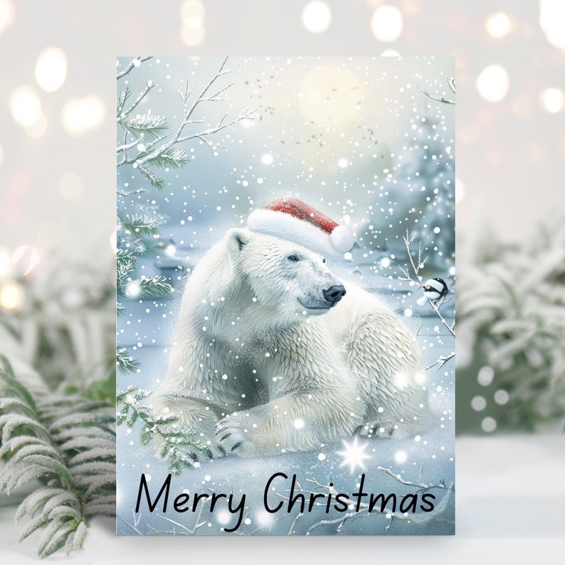 Christmas Wonderland Polar Bear With Santa Hat Card Cover Templates - 4 ...