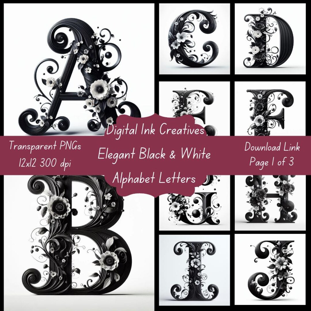 Elegant Flower Alphabet Clipart Bundle for Digital Art Flower Alphabet ...