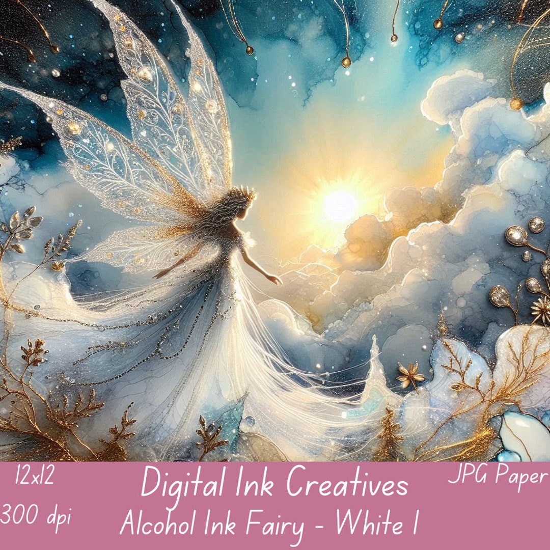 Alcohol Ink White Fairy 12x12 Scrapbook Paper Printable Instant ...