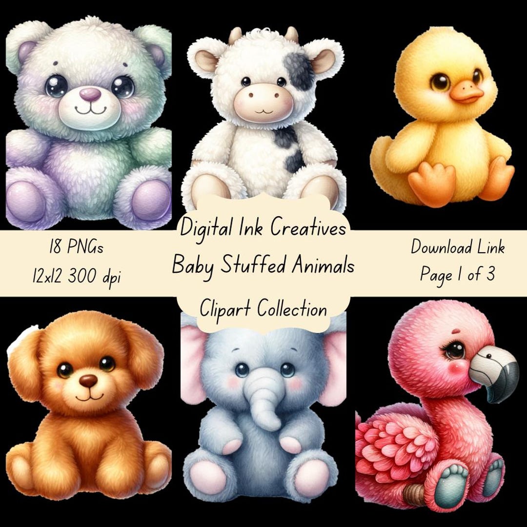 Baby Stuffed Animals Clip Art Bundle Pngs High-quality Stuffed Animal ...