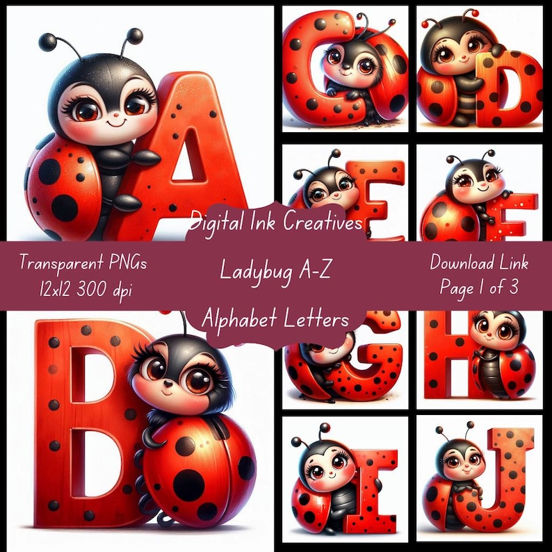 Ladybug Alphabet Clipart Bundle for Scrapbooking Transparent Ladybug ...