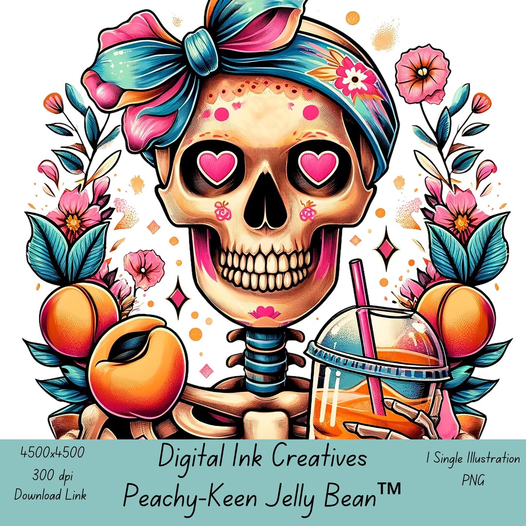 Peachy-keen Jelly Bean Skeleton Coffee Drink Illustration for T-shirts ...