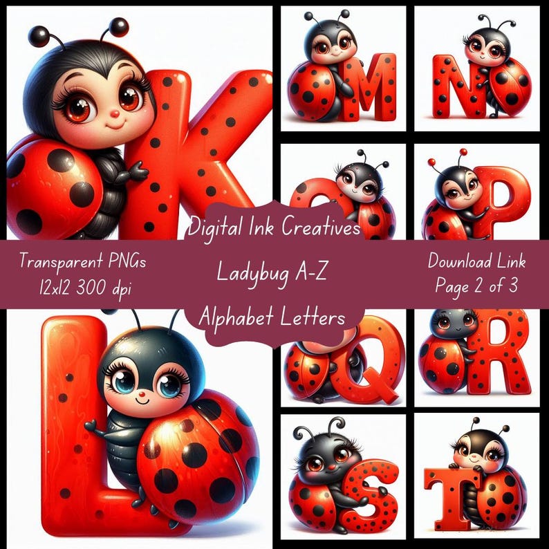 Ladybug Alphabet Clipart Bundle for Scrapbooking Transparent Ladybug ...