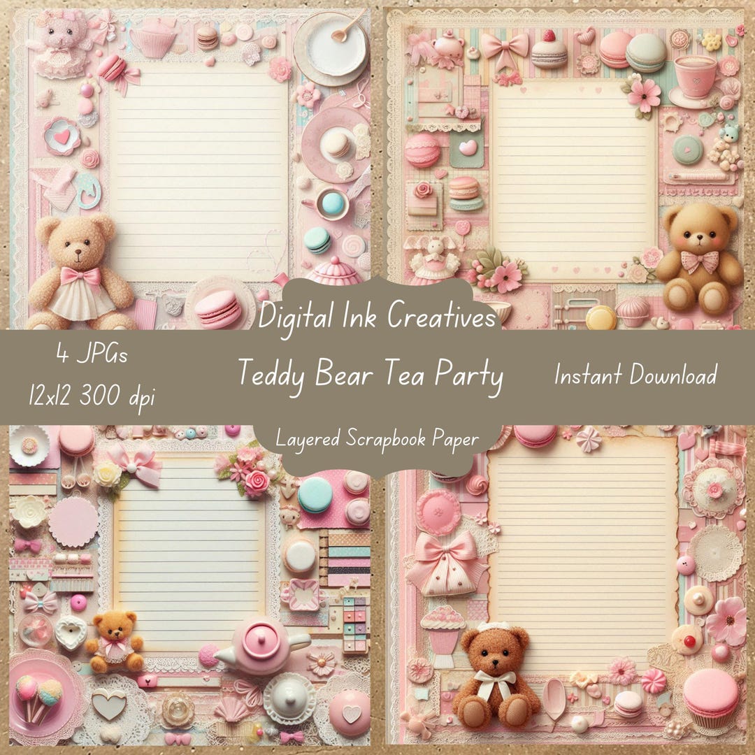 Teddy Bear Tea Party Scrapbook Paper 12x12 High-resolution Teddy Bear ...