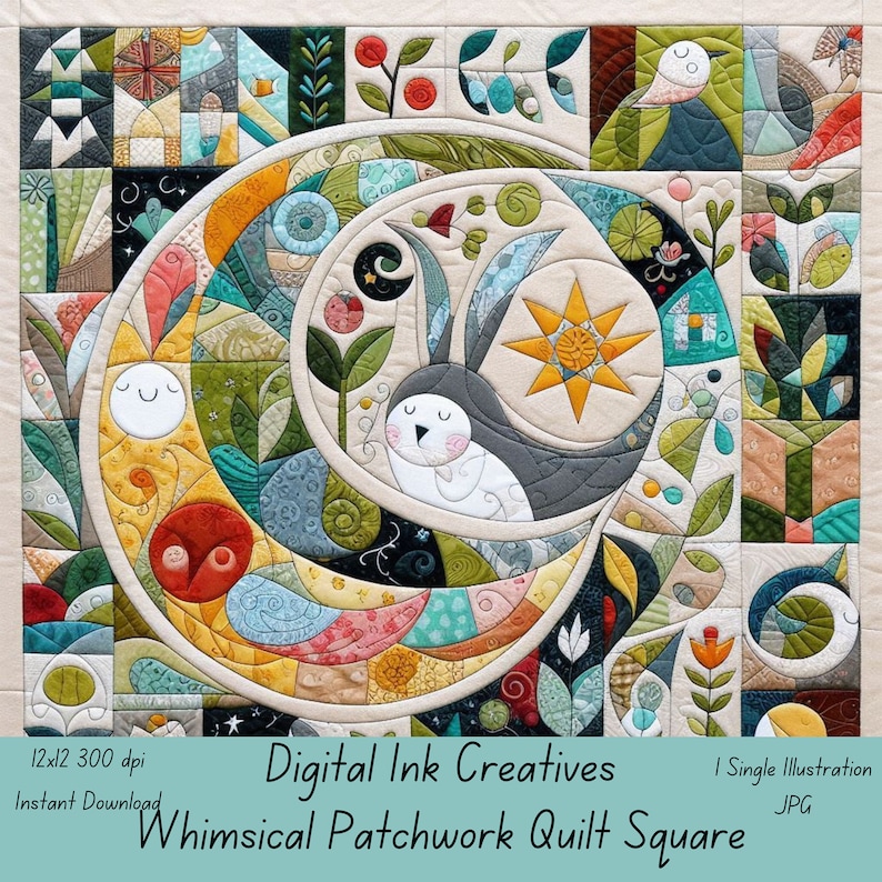 Whimsical Patchwork Quilt Square Digital Papers 1 JPG Instant Download Junk Journal Scrapbooking ...