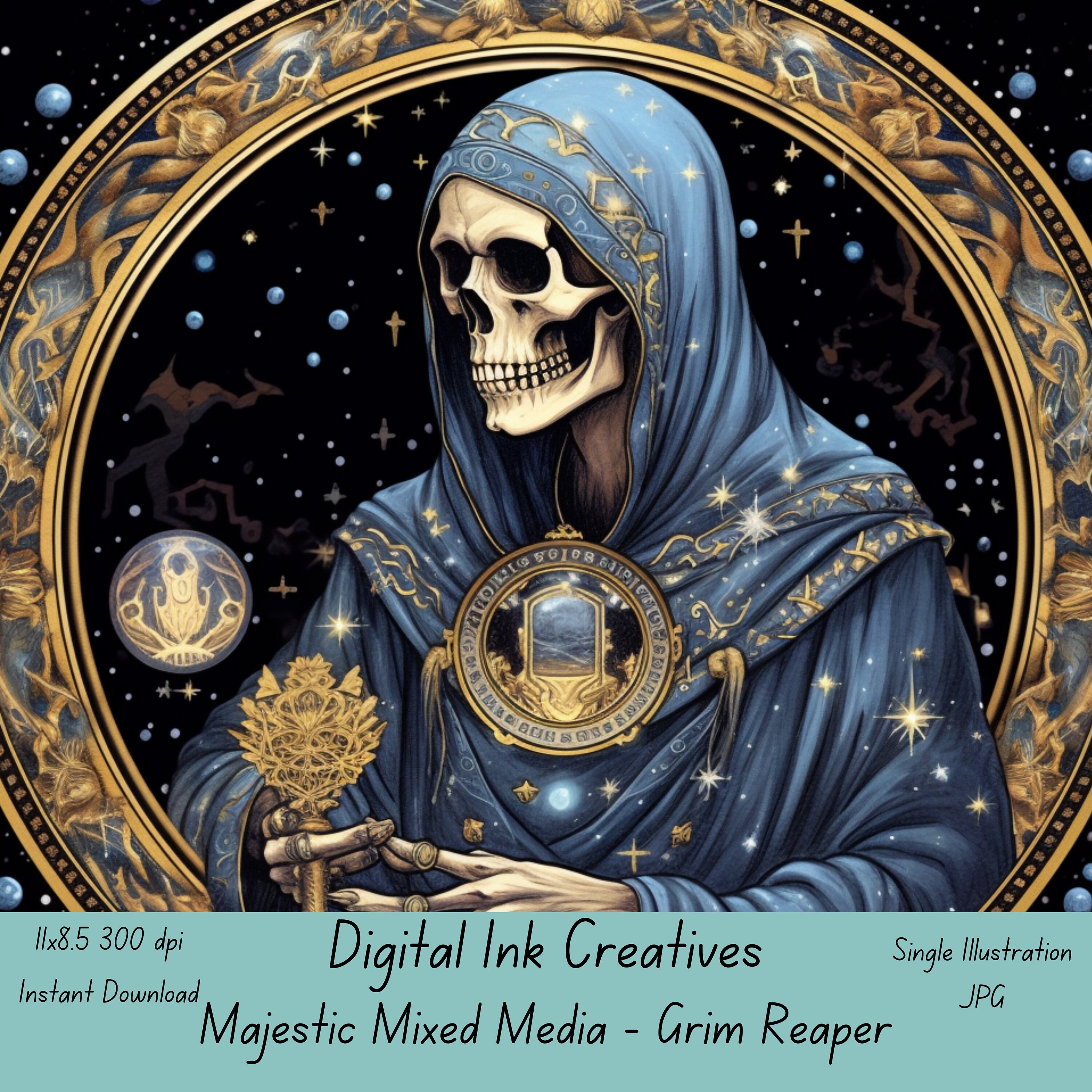 Majestic Mixed Media Illustrations Paper 11x8.5 Grim Reaper Junk ...