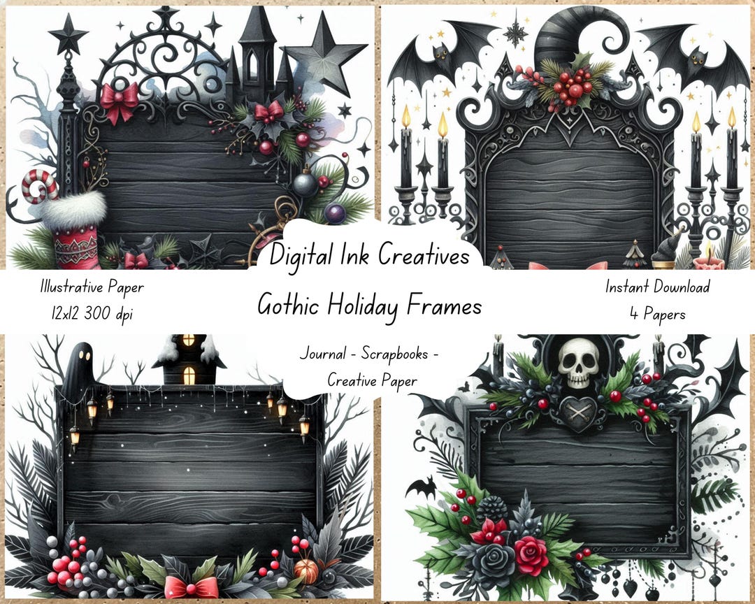 Gothic Holiday Frames Digital Paper Pack | 12x12 Dark Christmas ...