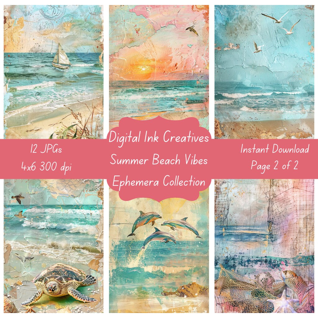 Vintage Summer Vibes Beach Ephemera 12 Jpgs Instant Download Junk ...