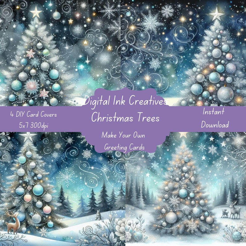 Christmas Trees Card Cover Templates - 4 Creative 5x7 Jpgs Instant ...