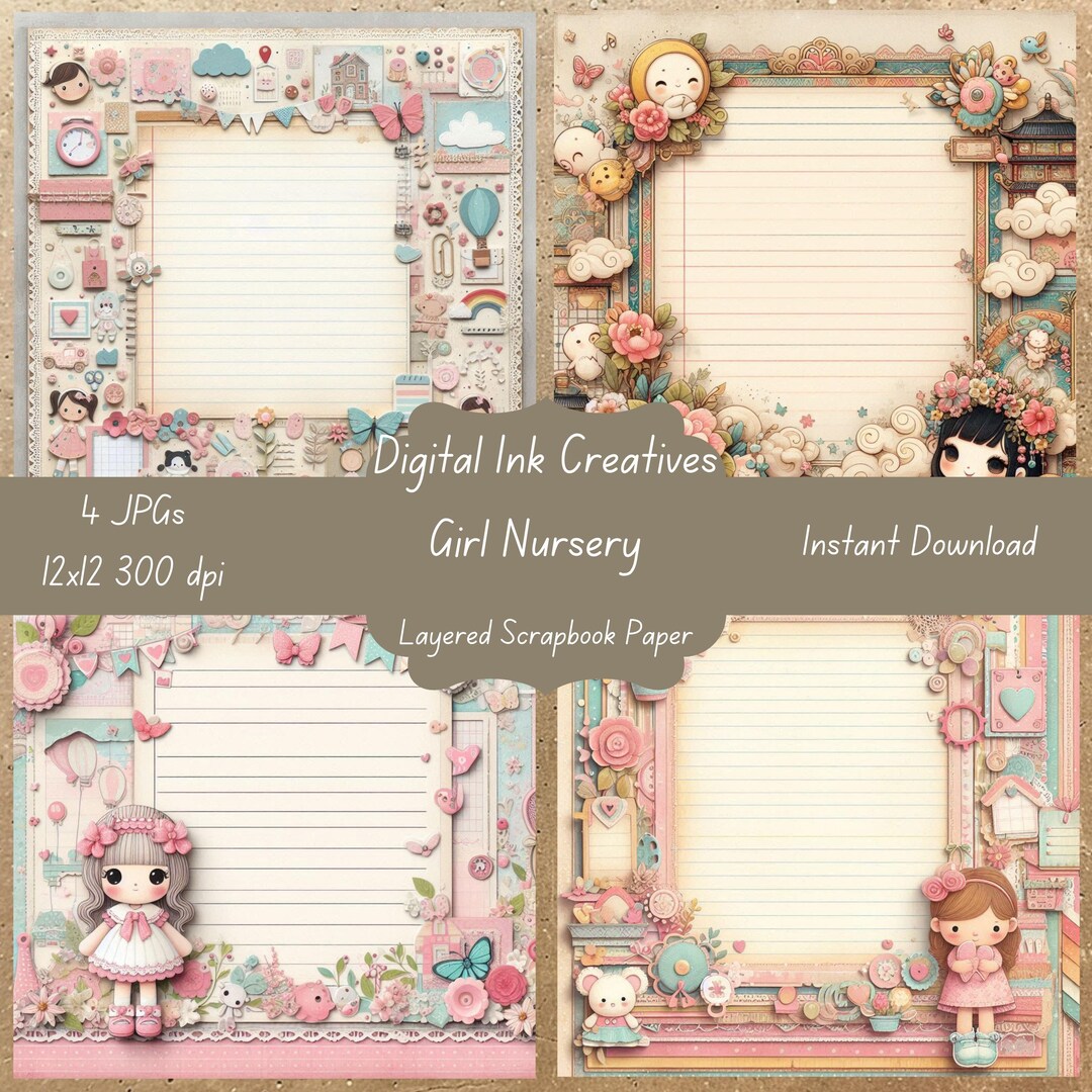 Baby Girl Nursery Scrapbook Paper 12x12 High-resolution Nursery ...
