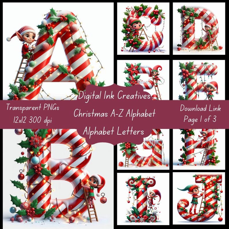 Whimsical Candy Cane Alphabet Clipart Bundle Candy Cane Alphabet ...