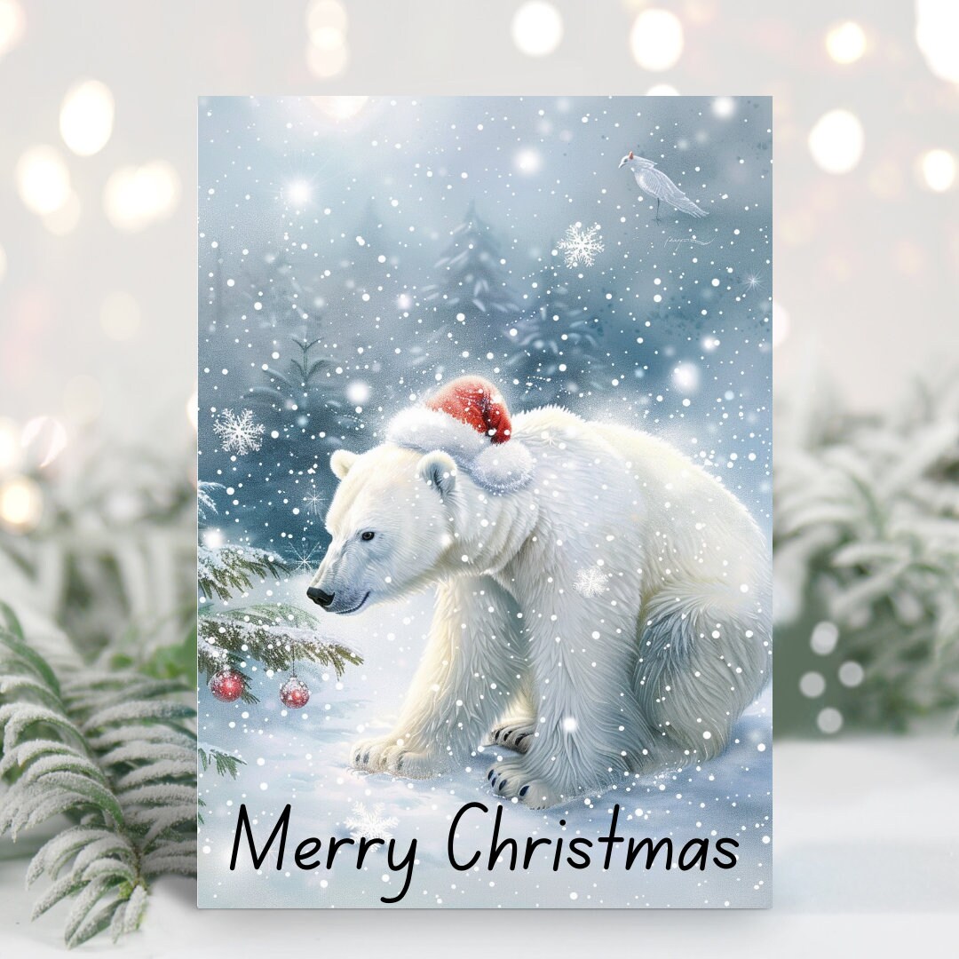 Christmas Wonderland Polar Bear With Santa Hat Card Cover Templates - 4 ...