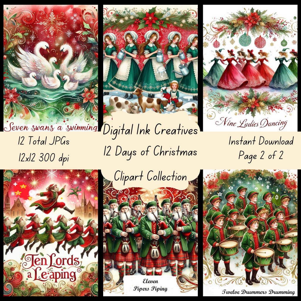 12 Days of Christmas Clipart Bundle for Scrapbooking Bonus Title Image ...