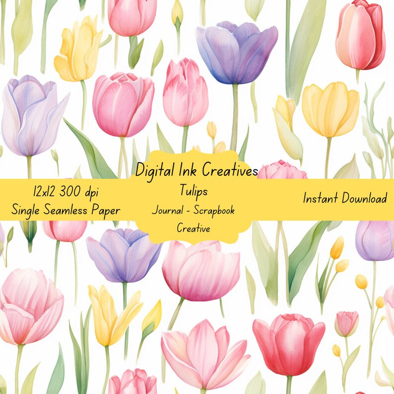 Watercolor Tulips Seamless Paper 12x12 for Crafts, Scrapbooking, and ...