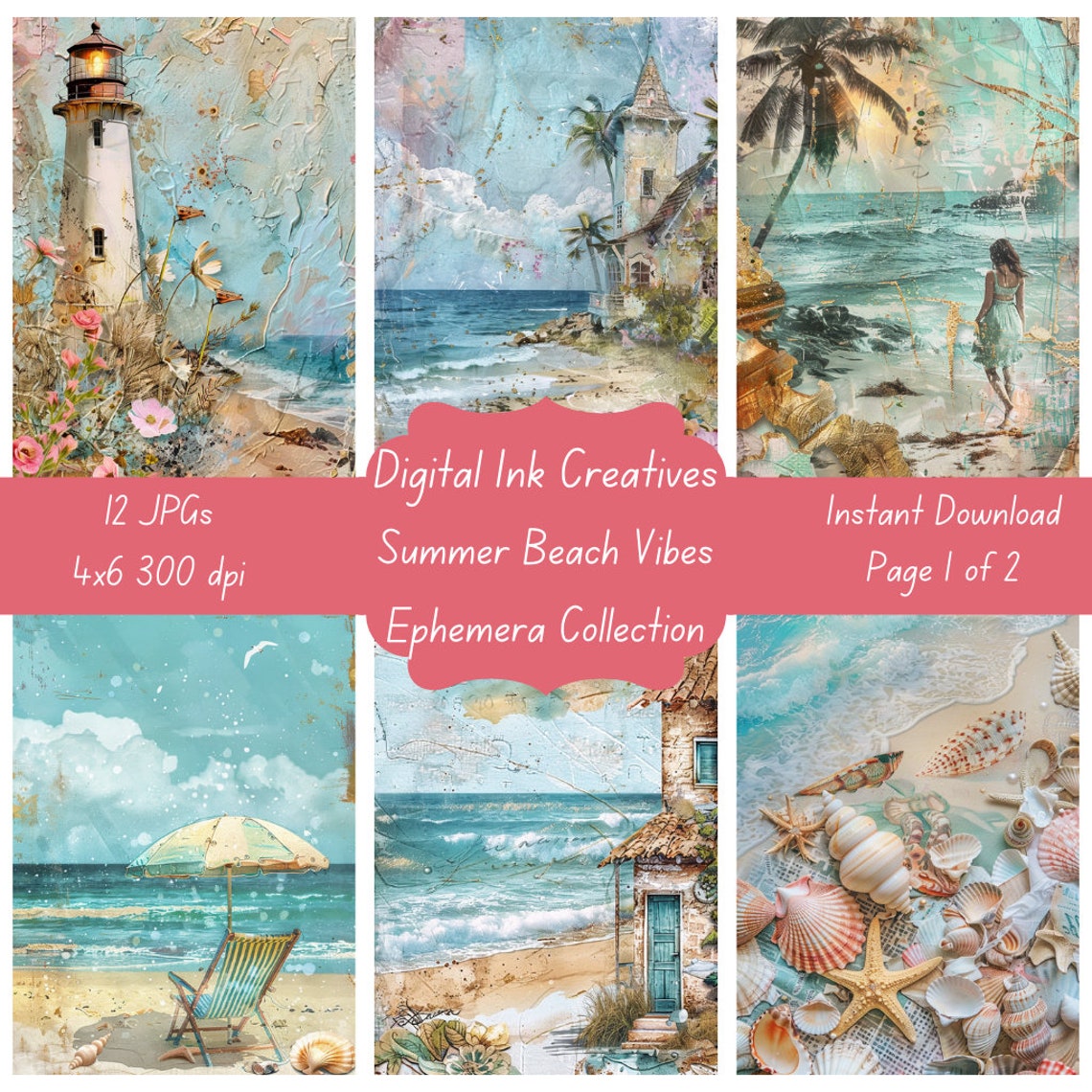 Vintage Summer Vibes Beach Ephemera 12 Jpgs Instant Download Junk ...