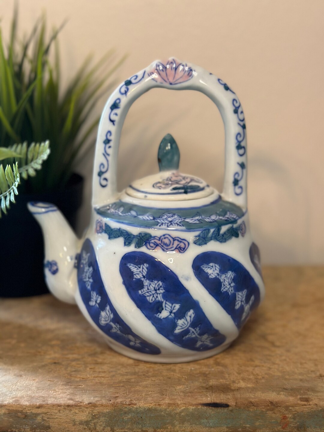 Vintage Decorative Asian Ceramic Teapot With Lid. Charming Blue, White ...