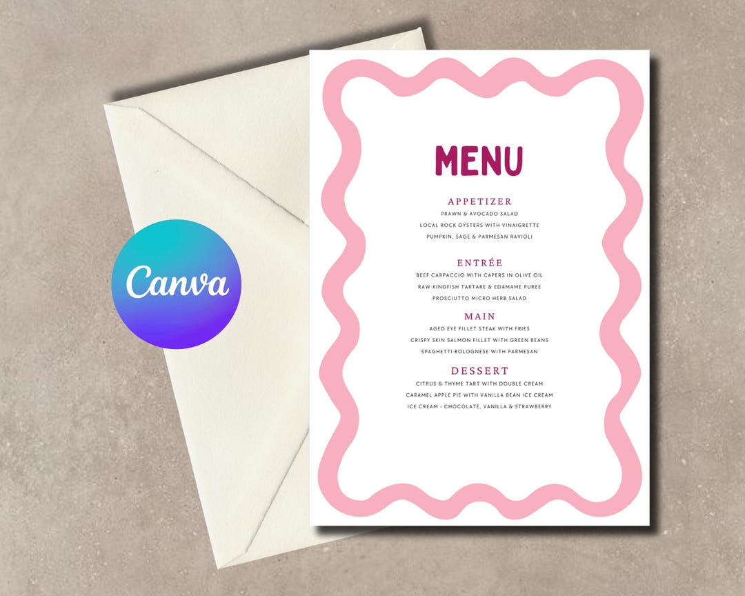 Wavy Border Dinner Menu | Editable Canva Template | Custom Menu ...