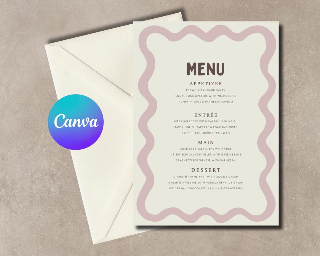 Wavy Border Dinner Menu | Editable Canva Template | Custom Menu ...