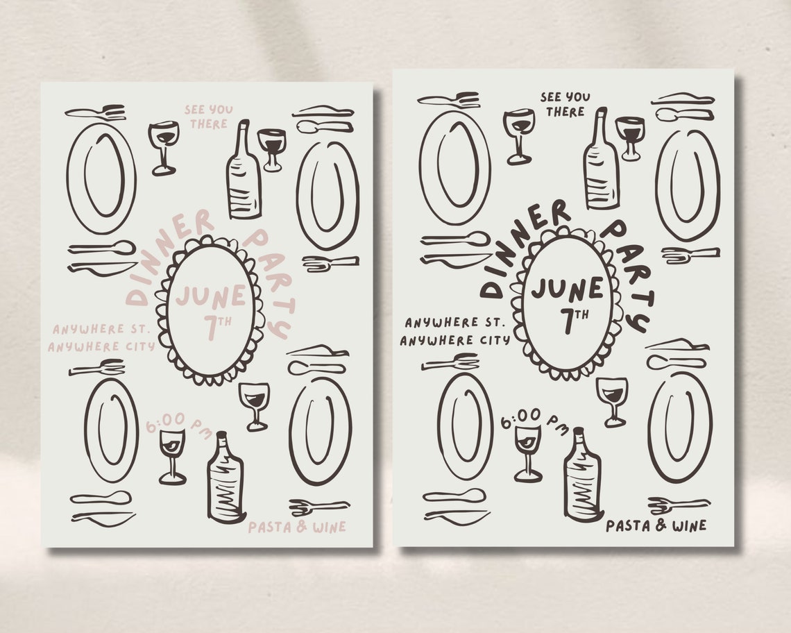 Hand Drawn Dinner Party Invitation Invitation | Multi Color Options ...