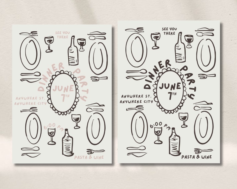 Hand Drawn Dinner Party Invitation Invitation | Multi Color Options ...