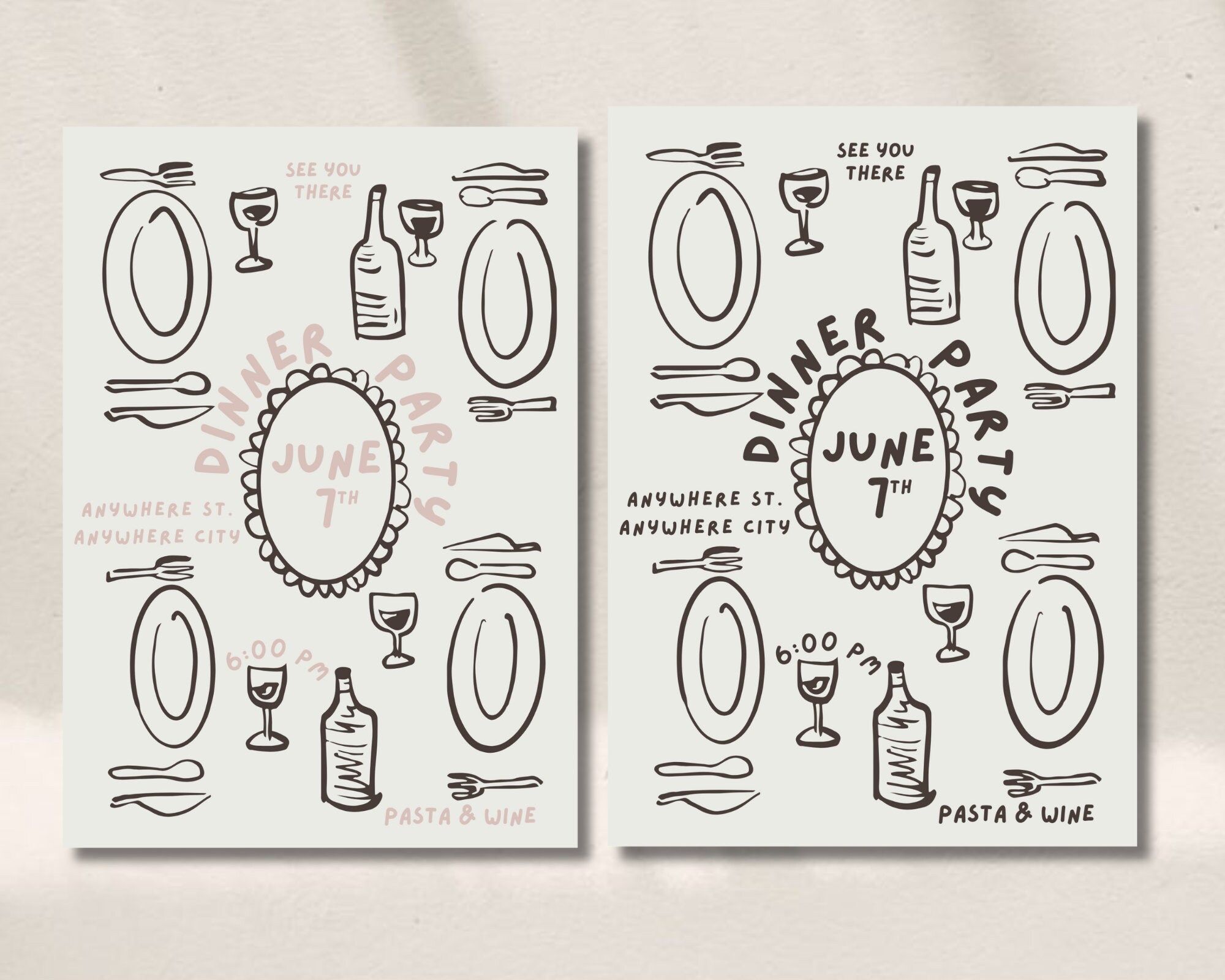 Hand Drawn Dinner Party Invitation Invitation | Multi Color Options ...