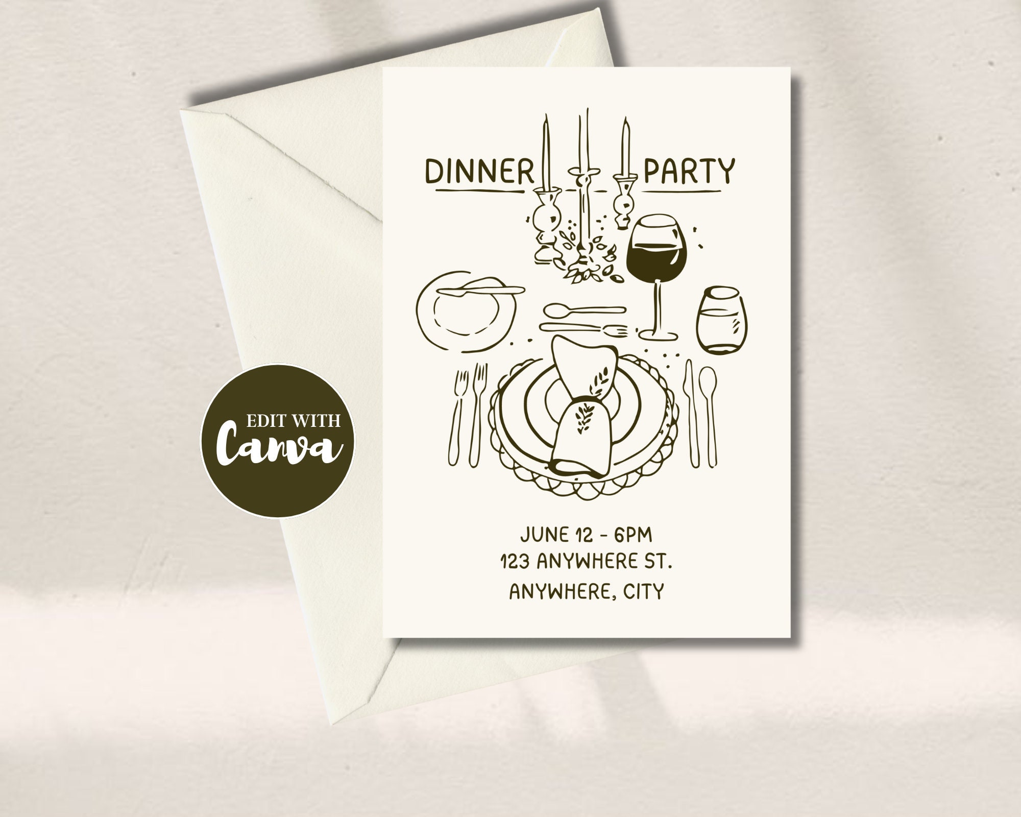 Hand Drawn Dinner Party Invitation Invitation | Editable Dinner Party ...