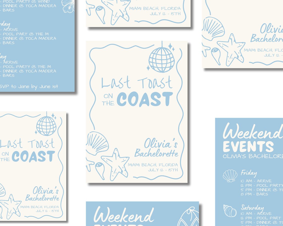 Last Toast on the Coast Bachelorette Invitation | Editable Bachelorette ...