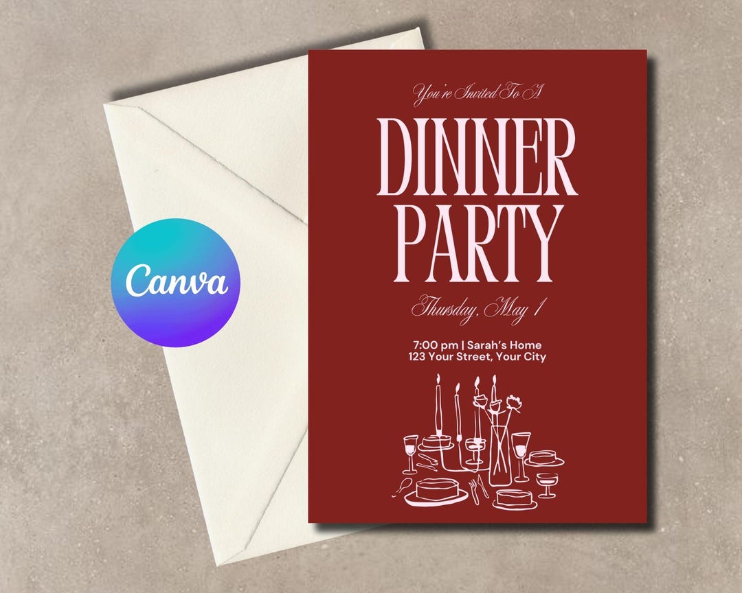 Hand Drawn Dinner Party Invitation Invitation | Editable Dinner Party ...