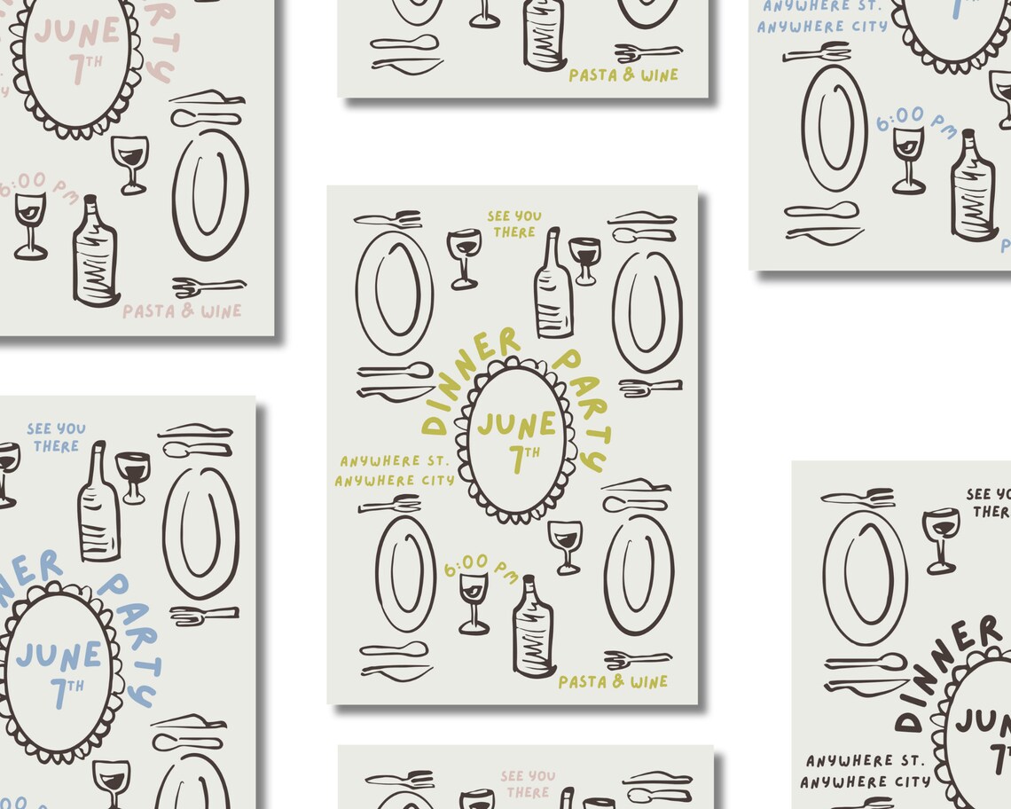 Hand Drawn Dinner Party Invitation Invitation | Multi Color Options ...