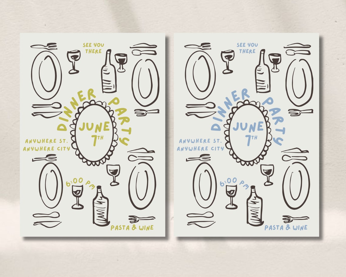 Hand Drawn Dinner Party Invitation Invitation | Multi Color Options ...