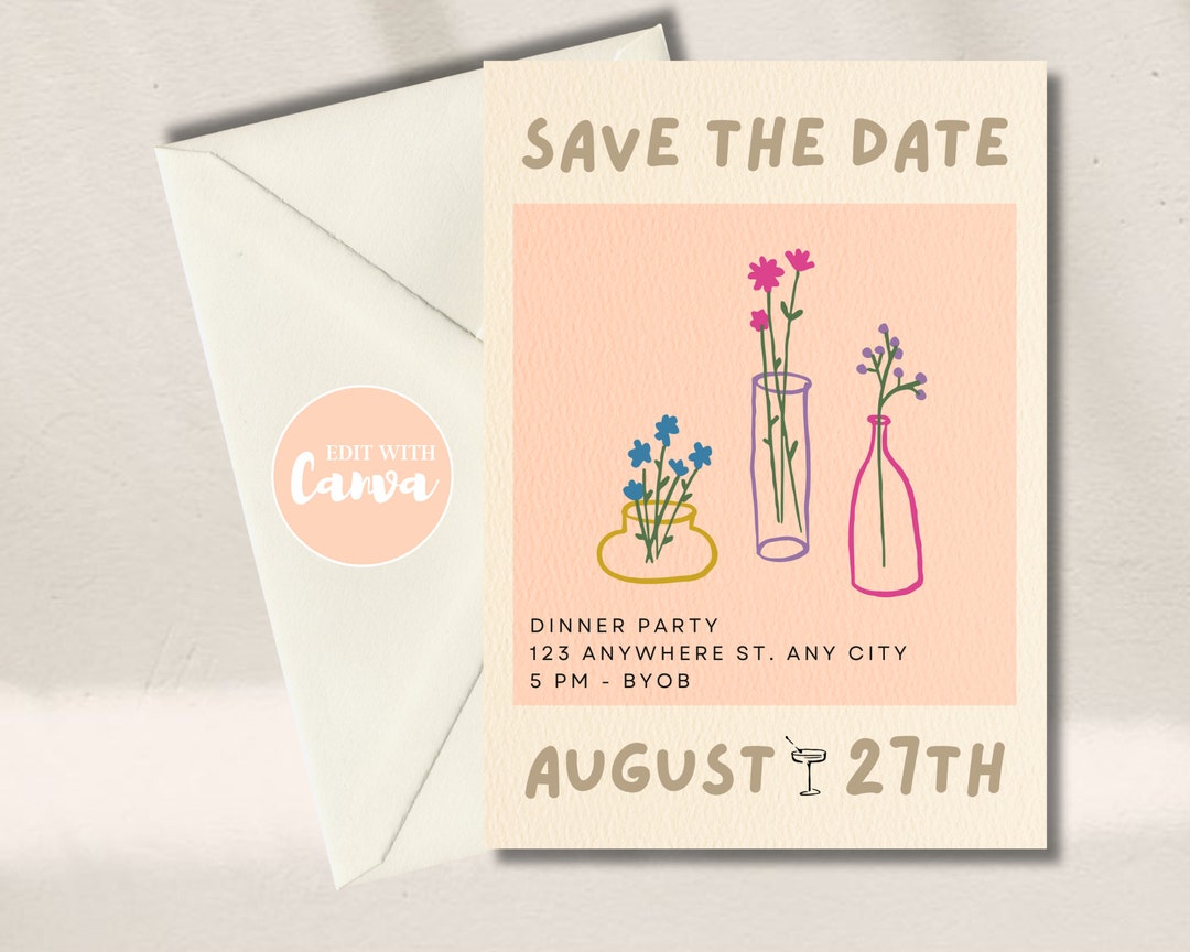 Hand Drawn Dinner Party Save the Date | Editable Dinner Party ...