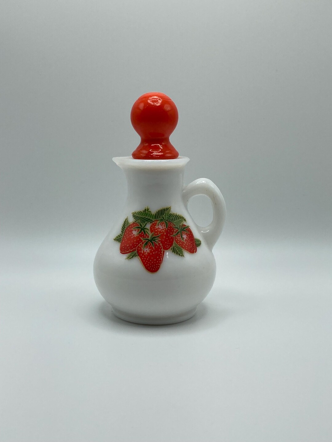 Vintage Avon Strawberry Milk Glass Mini Pitcher With Red Stopper ...