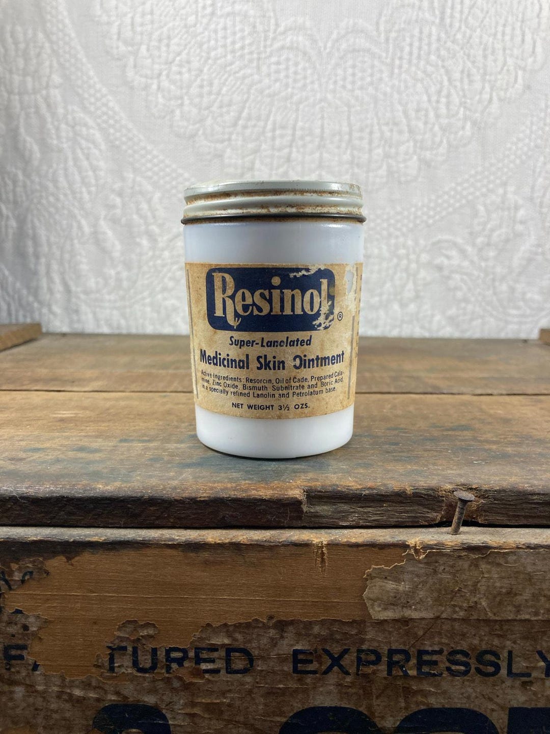 Vintage 1940s Era Resinol Paper Label Jar Milk Glass - Etsy