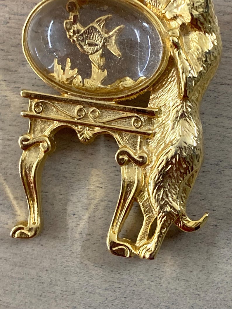 Vintage 1928 Jewelry Cat Fish Bowl Novelty Brooch Pin Metal Lucite - Etsy