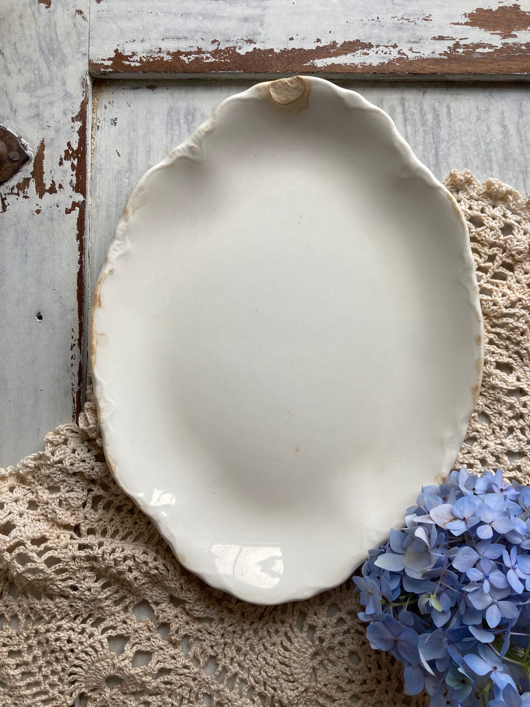 Vintage Oval Chippy Stained Crazed Ironstone Serving Platter Farmhouse ...