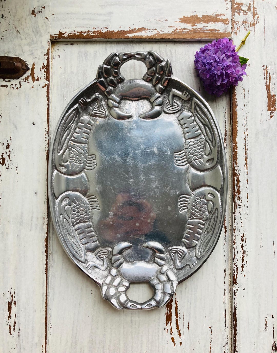 Heavy Cast Metal Crab Shellfish Decorative Novelty Serving Tray With ...