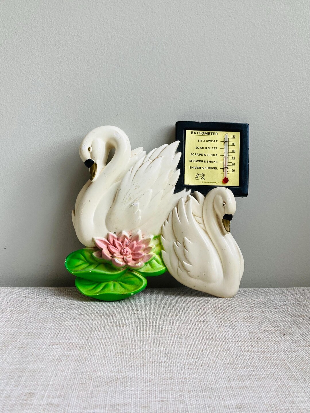 Vintage 1981 Miller Studios Chalkware Swan Thermometer Bathroom Wall ...