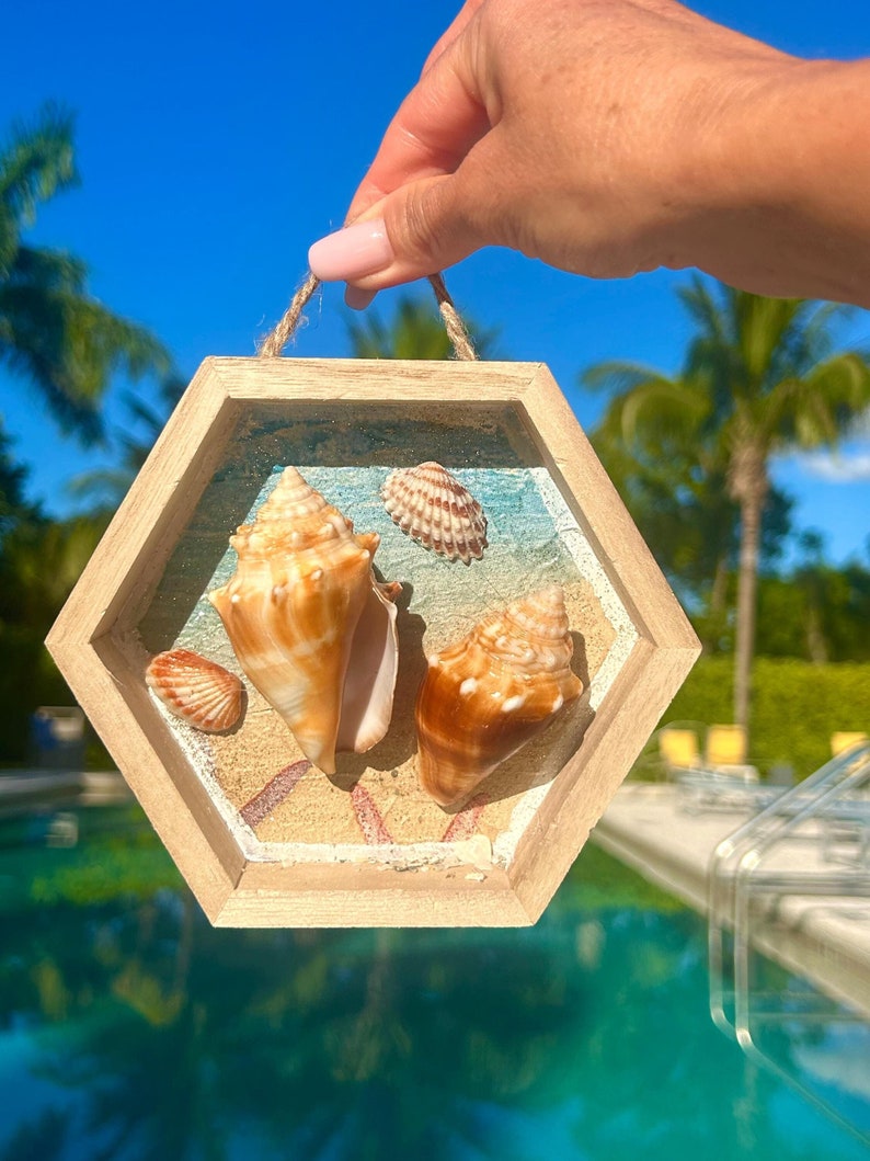 Personalized Beach Scene Shadow Box Hanging Shell Decor Seashell Shadow ...