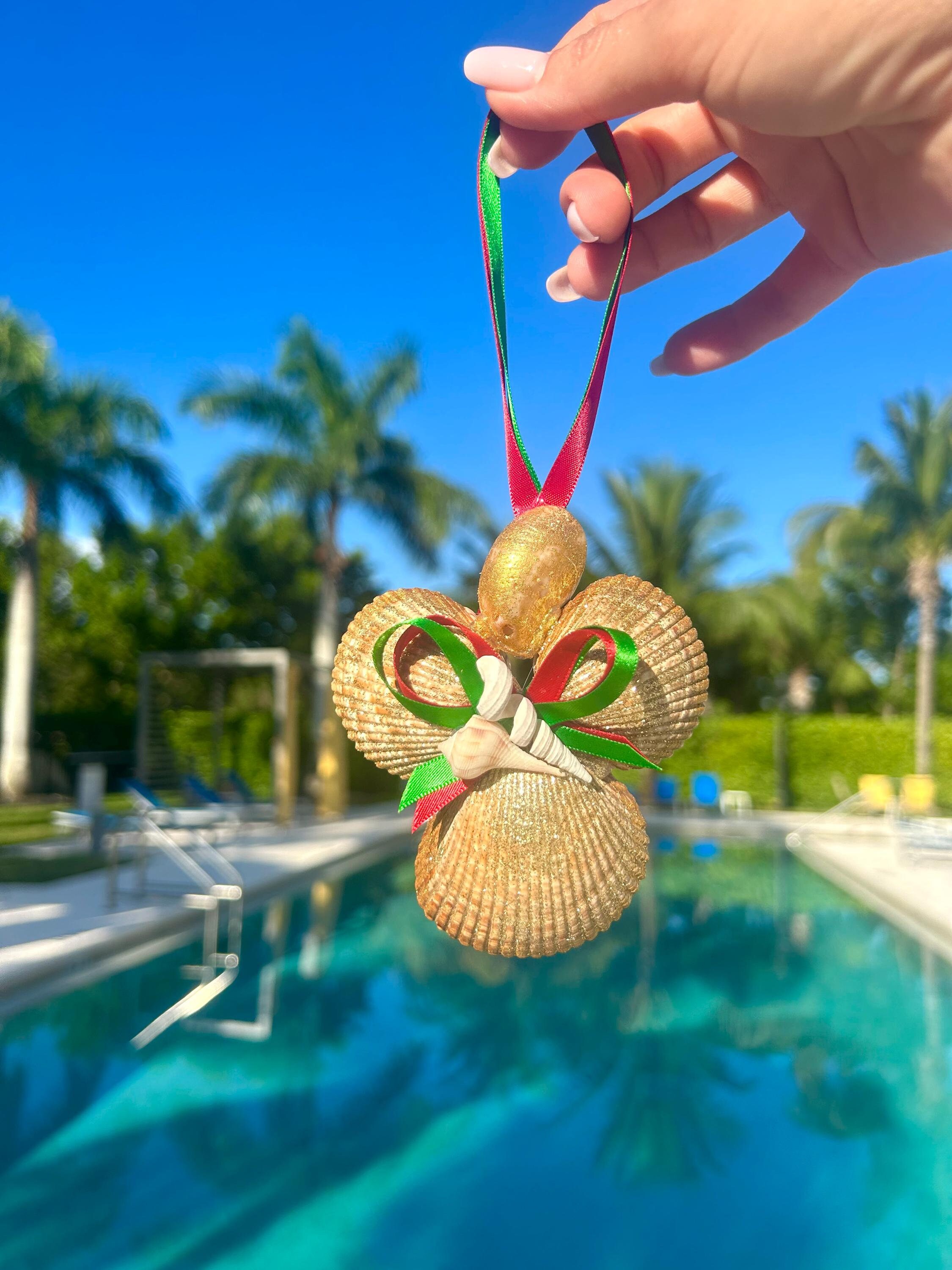 Christmas Ornament Shell Angel | Real Seashell Ornament | Golden Angel ...