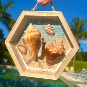 Personalized Beach Scene Shadow Box | Hanging Shell Decor | Seashell ...
