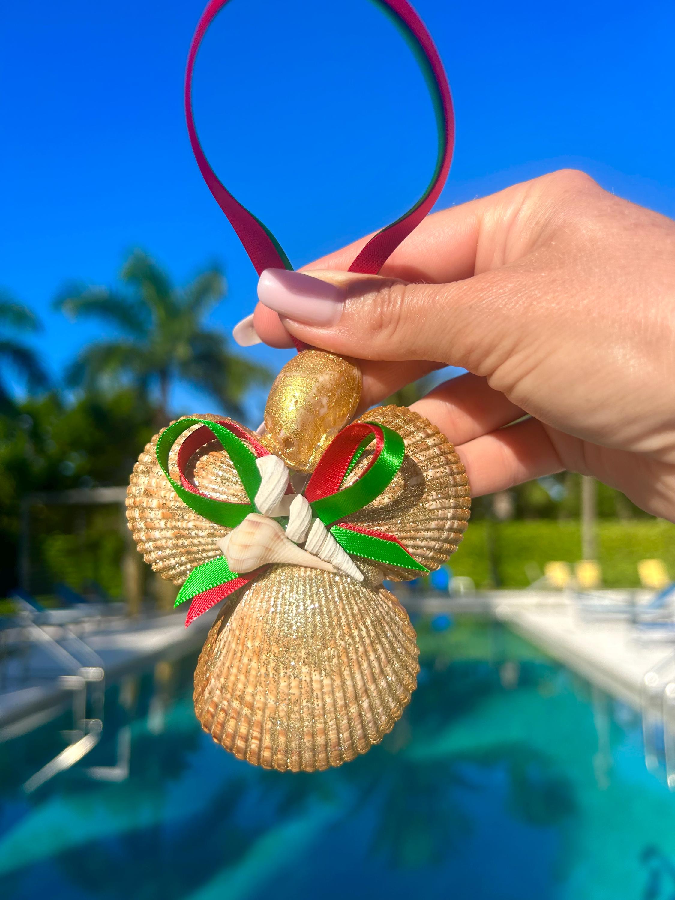 Christmas Ornament Shell Angel | Real Seashell Ornament | Golden Angel ...