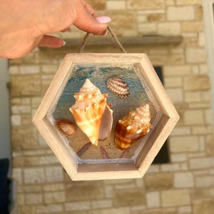 Personalized Beach Scene Shadow Box | Hanging Shell Decor | Seashell ...